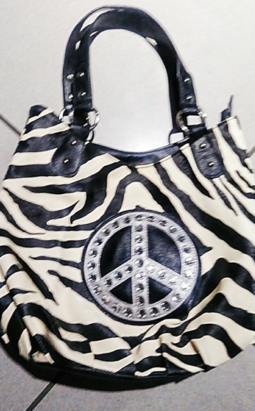 Bags | Large Zebra Peace Sign Tote | Poshmark